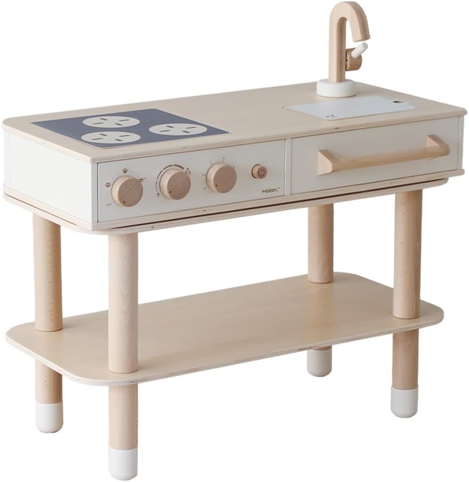 Amazon | HOPPL ホップル コロコロ キッチン おままごとキッチン ままごとセット 木製 サイドテーブル チェスト 引き出し付き 収納 長く使える お飯事 (ミルキーホワイト ...