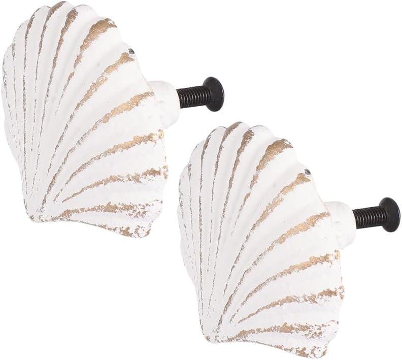 Veemoon Iron Seashell Cabinet Knobs, 2pcs Nautical Handle Sea Theme Drawer Knobs White Shell ...