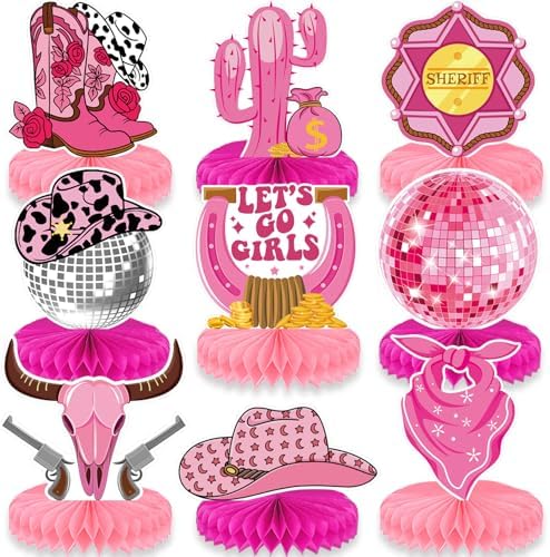 Amazon.com: 9PCS Pink Cowgirl Party Decorations,Honeycomb Centerpieces ...