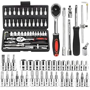 46Pcs 1/4 Inch Drive Box End Socket Set,Metric Ratchet Wrench Set With 4-14Mm Cr-V Sockets,S2 ...