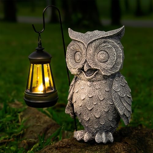 Solar Garden Statue Owl Figurine，Outdoor Garden Decor with Solar LED ...