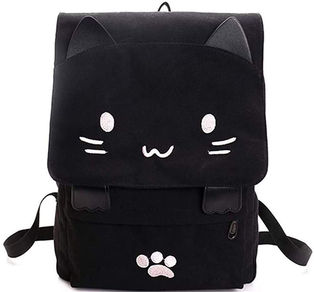 Amazon.com | e-youth Cute Canvas Cat Print Backpack Lightweight Travel ...