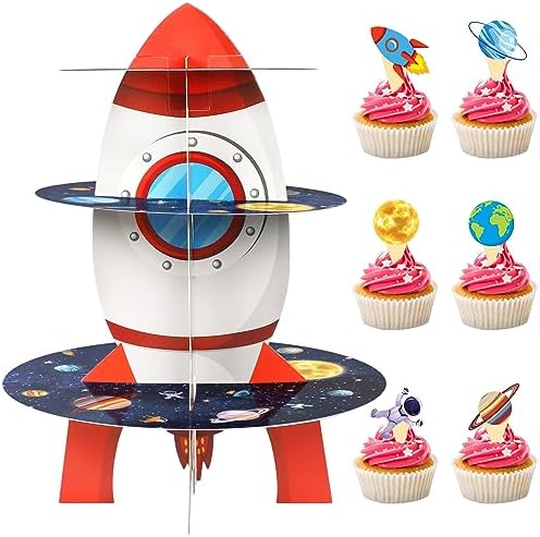 Amazon.com: Space Cupcake Holder, Rocket Theme Birthday 3 Tier ...
