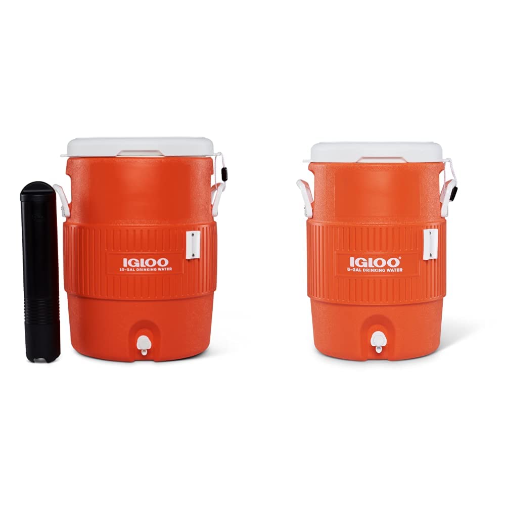 Igloo 10 Gallon Seat Top Water Jug With Cup Dispenser, Orange/White & 5 ...