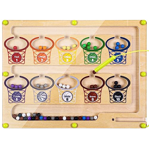 Magnetic Color and Number Maze Board – Wooden Montessori Counting Toys ...