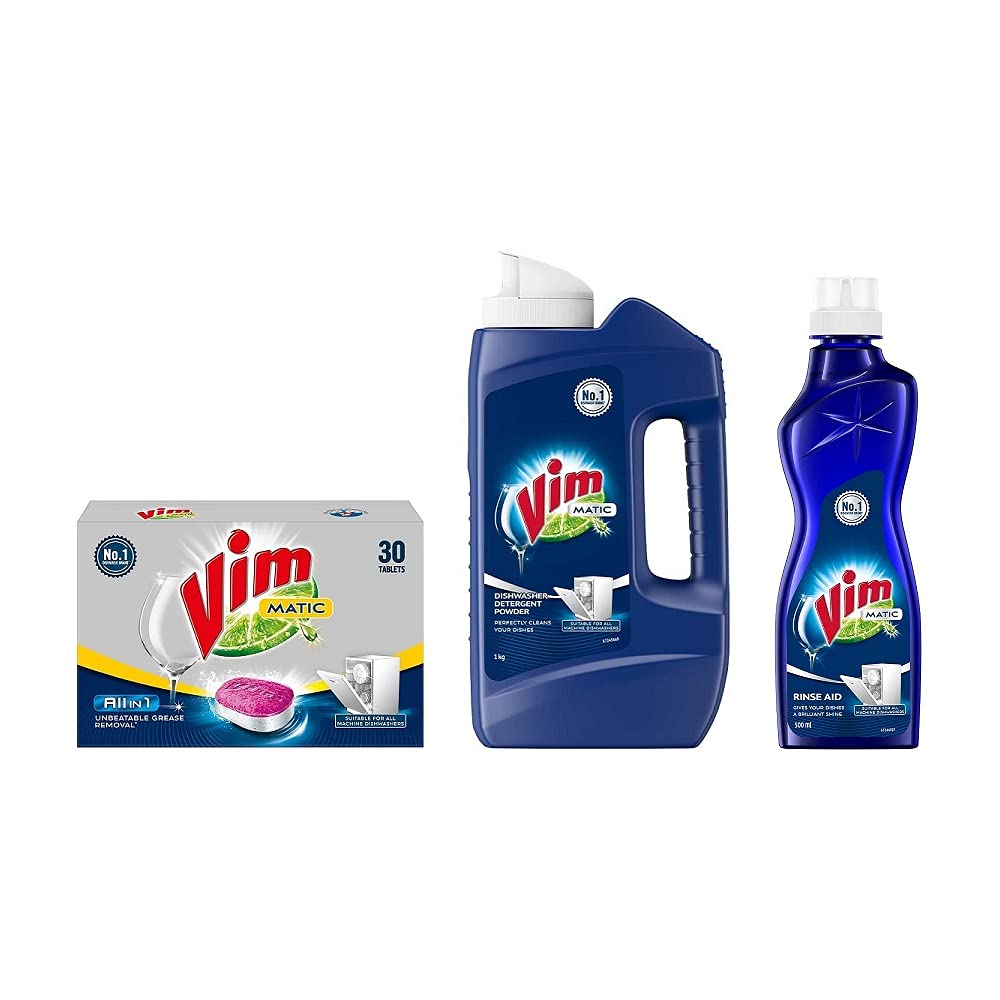 Buy Vim Matic Dishwash All In One s, 30 s+Vim Matic Dishwash Detergent Powder, 1 Kg+Vim Matic ...