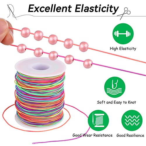 Elastic Cord, 1mm x 100m Beading Cords Thread, Rainbow Color Stretch ...