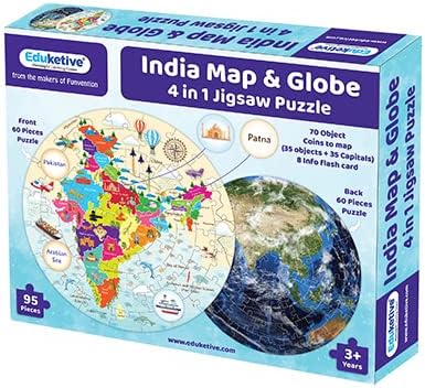 Buy Eduketive India Map & Globe - 4 in 1 Puzzle Activity Game - 95 ...