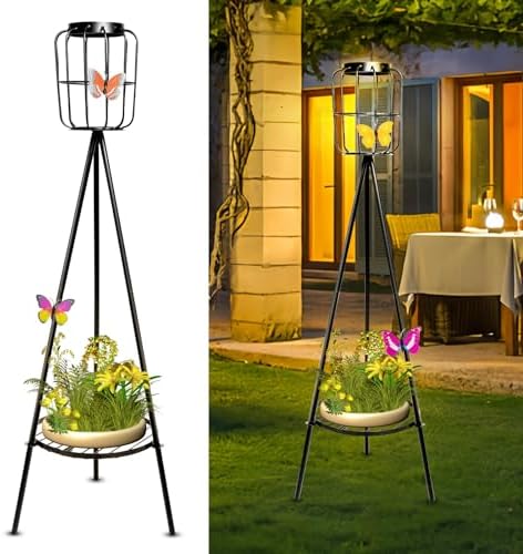 HPC DECOR 2 Pack Solar Lights Outdoor with Plant Stands, 37" Solar ...