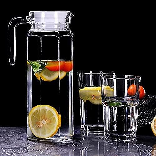 Olozy Glass Water Jug with Lid, Pitcher Water Jug Hot & Cold (1.0 Liter ...
