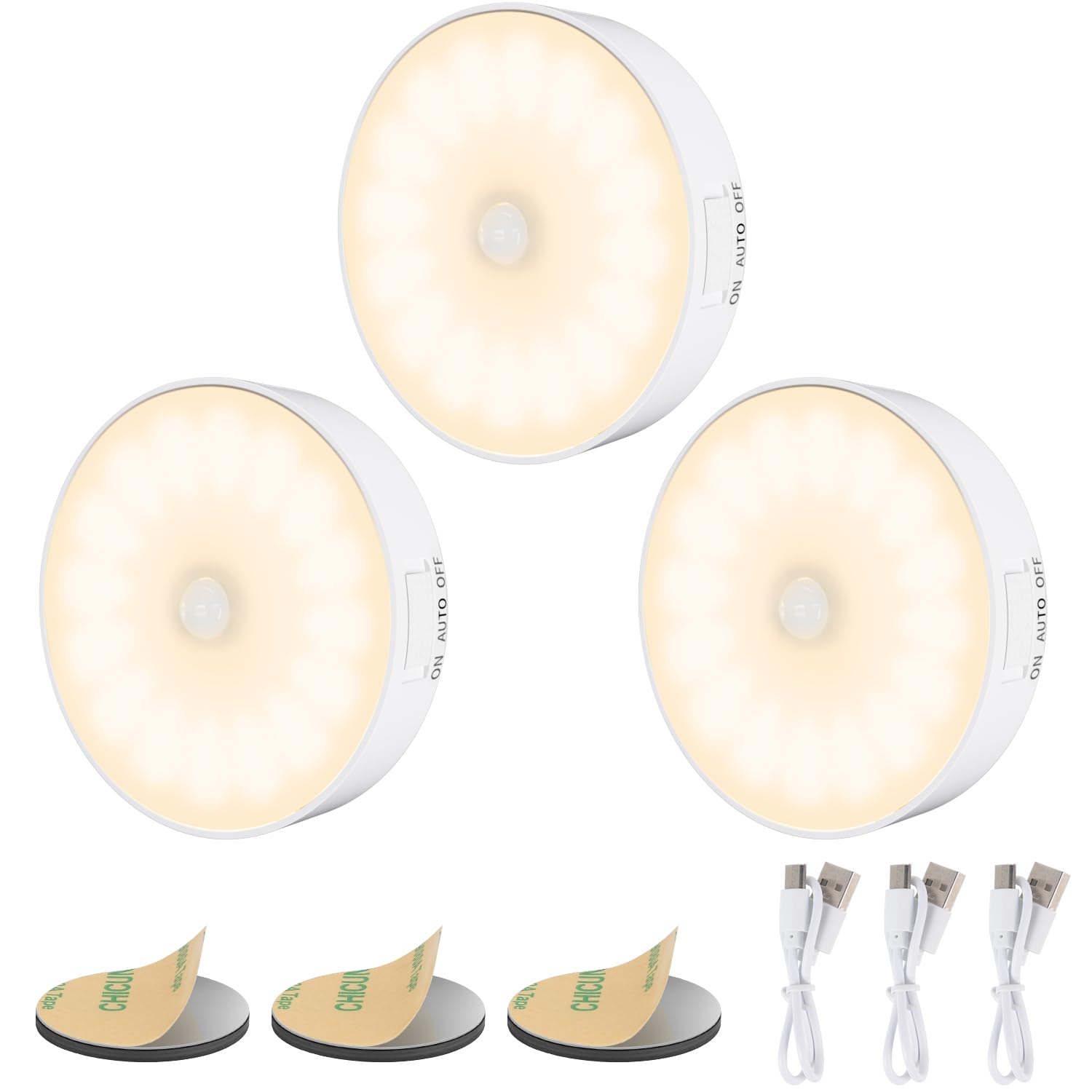 Electight 14 LEDs Motion Sensor Lights Indoor, 3 Pack Cordless Night ...