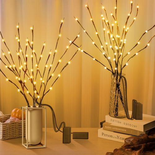 Amazon.com: Ganeen Set of 12 LED Branch Lights Brown Lighted Willow ...