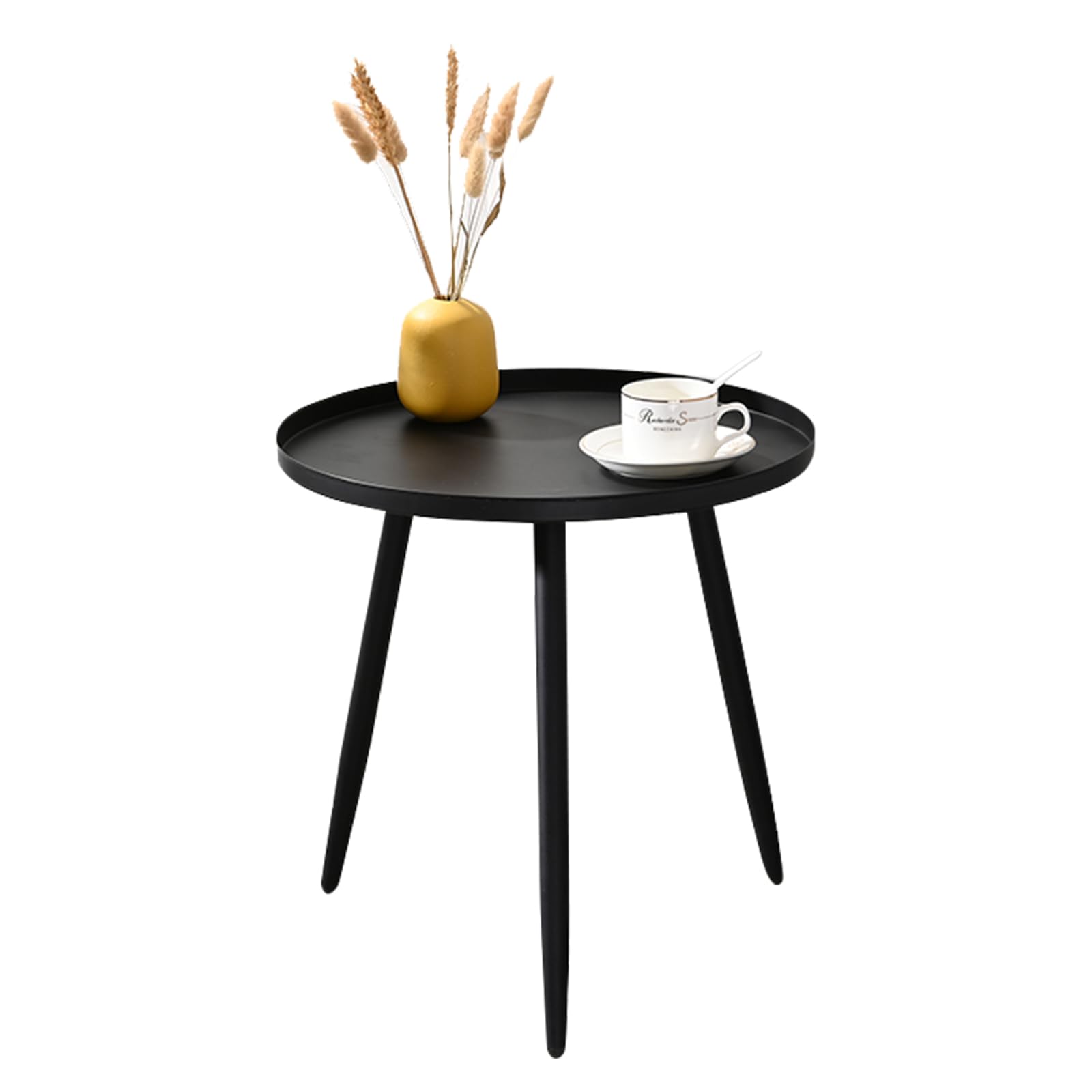 H JINHUI Black Round Side Table, Round Sofa Coffee Table, Modern Simple ...