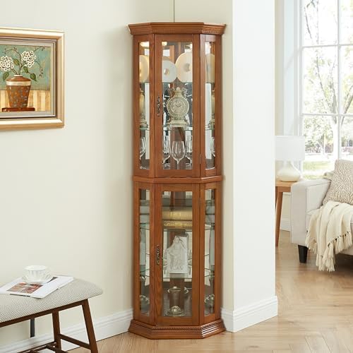Amazon.com - BELLEZE Lighted 3-Side Glass Display Curio Cabinet w ...