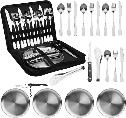 waqif 20Pcs Cutlery Set for 4 Person with Portable Bag, Food-Grade ...