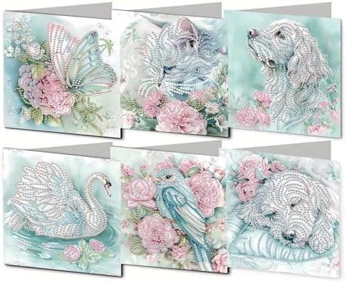 6PCS Diamond Painting Greeting Cards Kit, 5D Handmade DIY Diamond Art ...