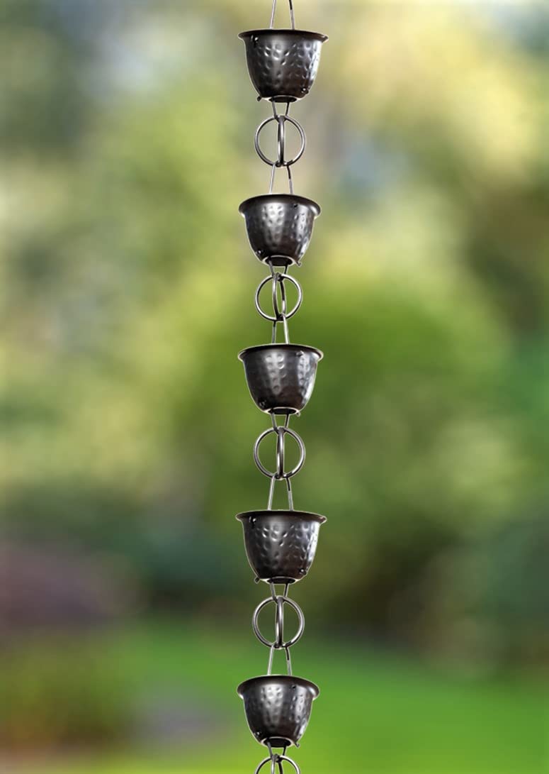 Monarch Rain Chains 18106 Aluminum Hammered Cup Rain Chain, 8-1/2 Feet ...