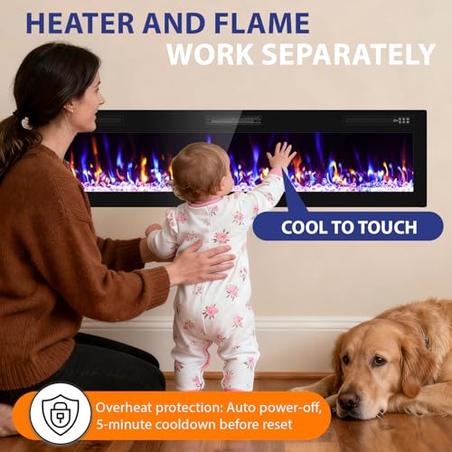 BREEZEHEAT 72 Inch Ultra Thin Electric Fireplace-Narrow Bezel Linear ...