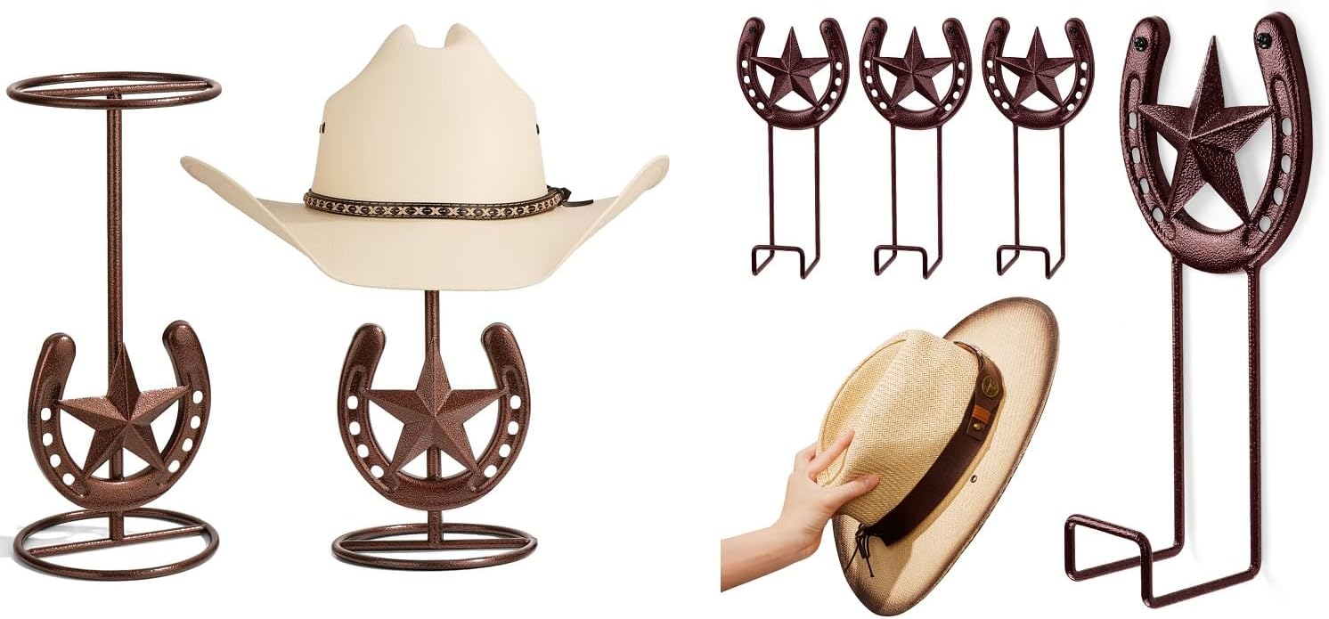 Amazon.com: HYDERMUS Cowboy Hat Stand 2 Pack and Cowboy Hat Rack Wall ...