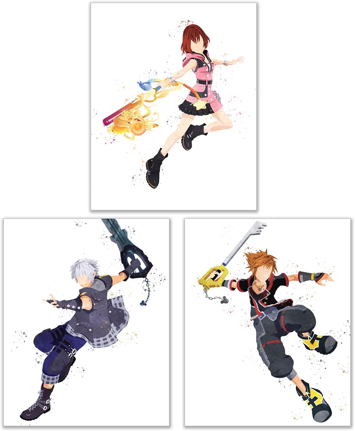 Watercolor Kingdom Hearts III Poster Prints - Set of 3 (8x10) Glossy ...