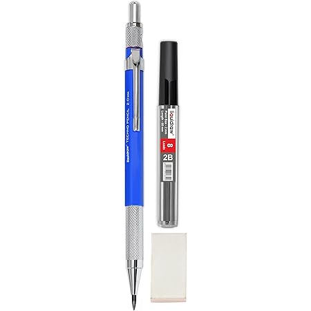 Liquidraw Mechanical Clutch Pencil 2mm With 8 x 2B Leads, Eraser ...