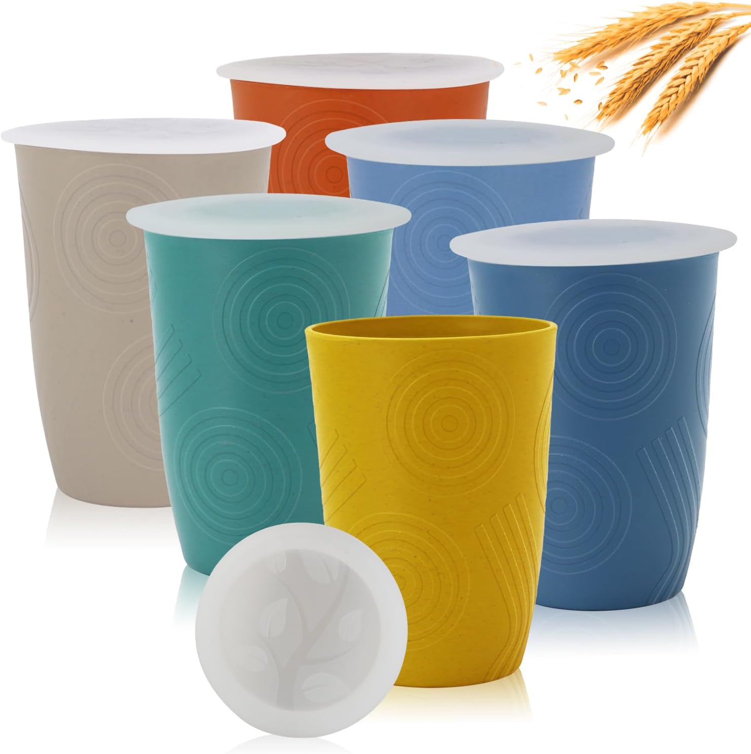 Amazon.com | PYRMONT Wheat Straw Cup with Lid,Plastic Cups set of 6,16 ...