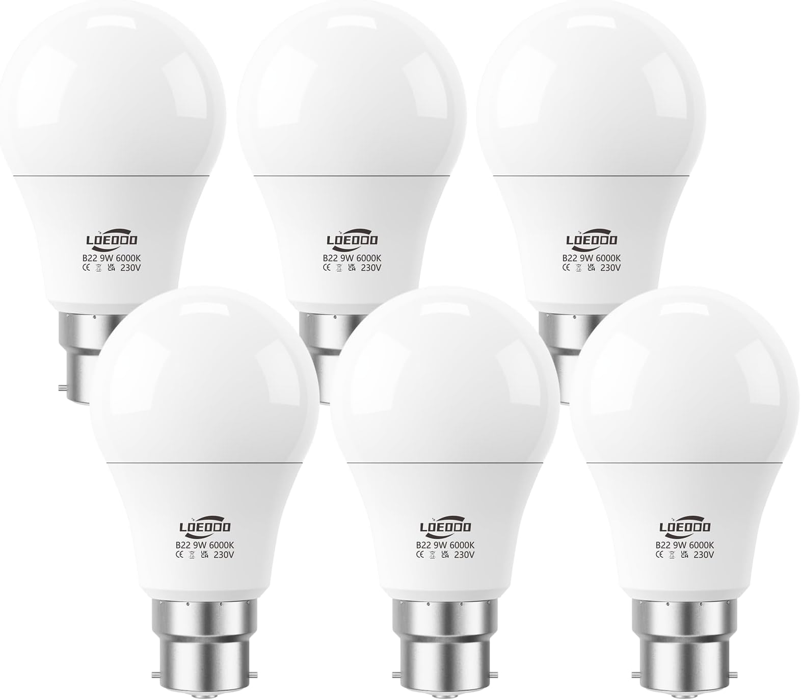 LOEODO B22 Bayonet LED Bulbs 60W Equivalent, 9W Light Bulb, 806 Lumens ...