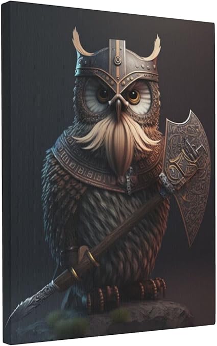 Amazon.com: PEIZIWU Viking Owl With A Weapon Pictures Wall Decor, Funny ...