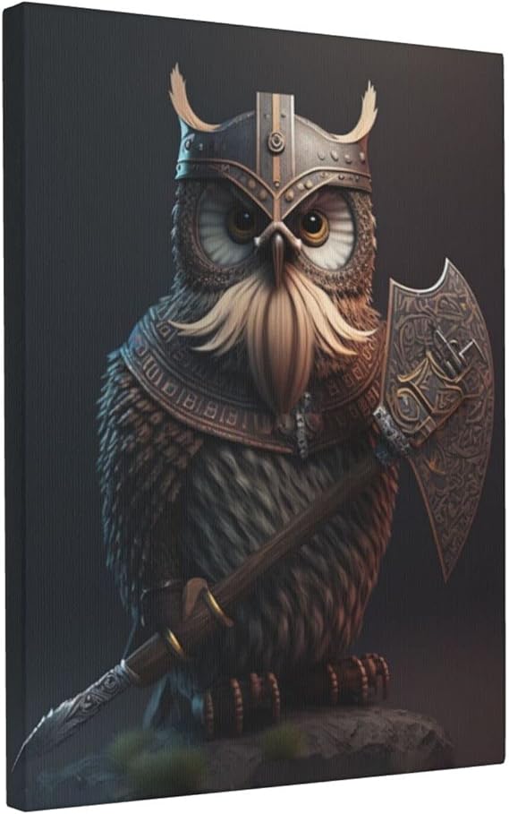 Amazon.com: PEIZIWU Viking Owl With A Weapon Pictures Wall Decor, Funny ...
