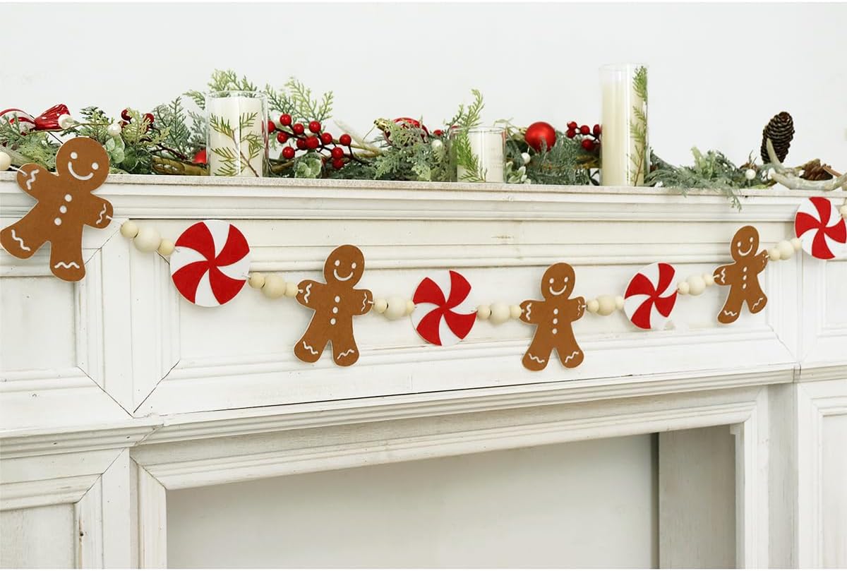 Amazon.com: 4 Pieces Mini Gingerbread Man Christmas Garland Hanging ...