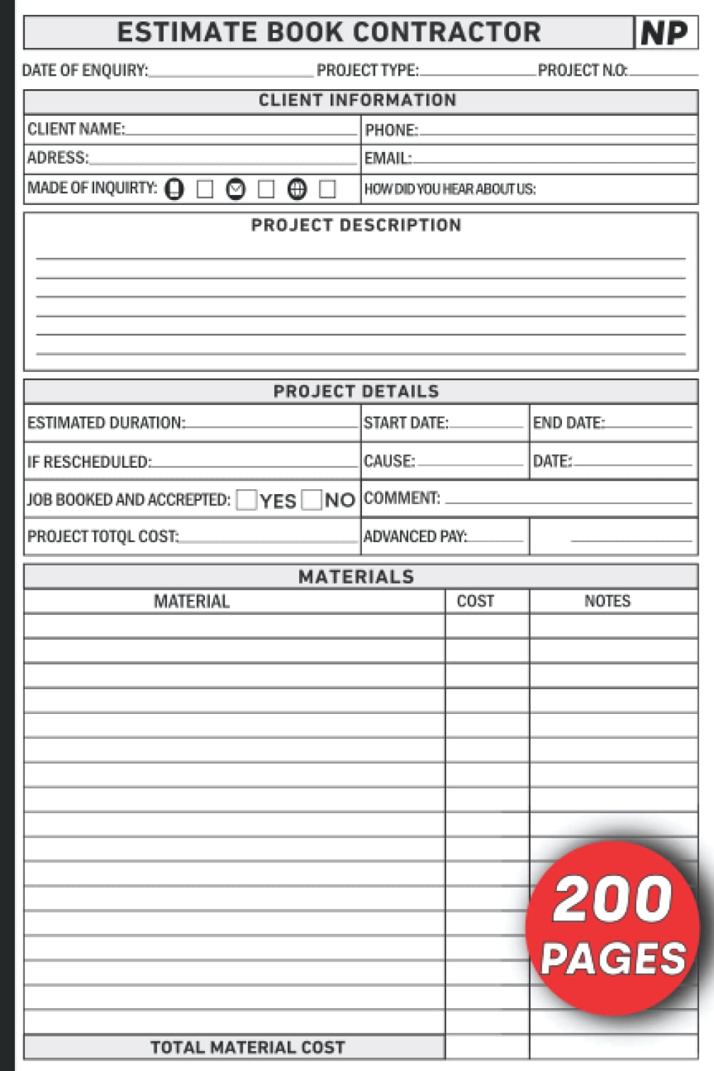 Estimate Book Contractor: Detailed Contractor Work Estimate Book For ...