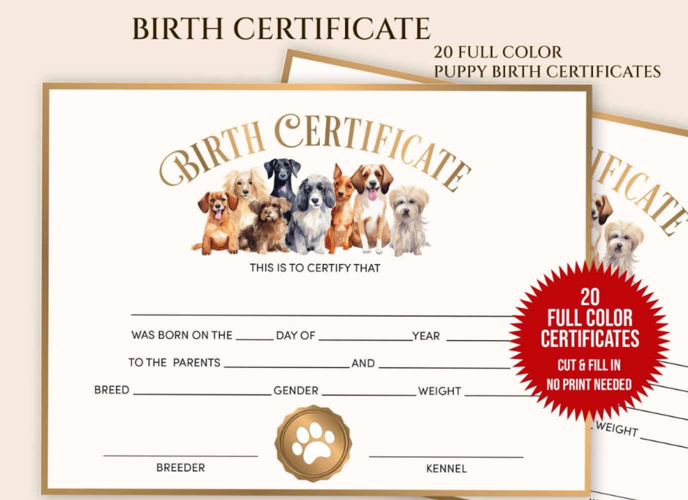 Puppy Birth Certificate: Dog Birth Certificate for New Puppy | Dog ...