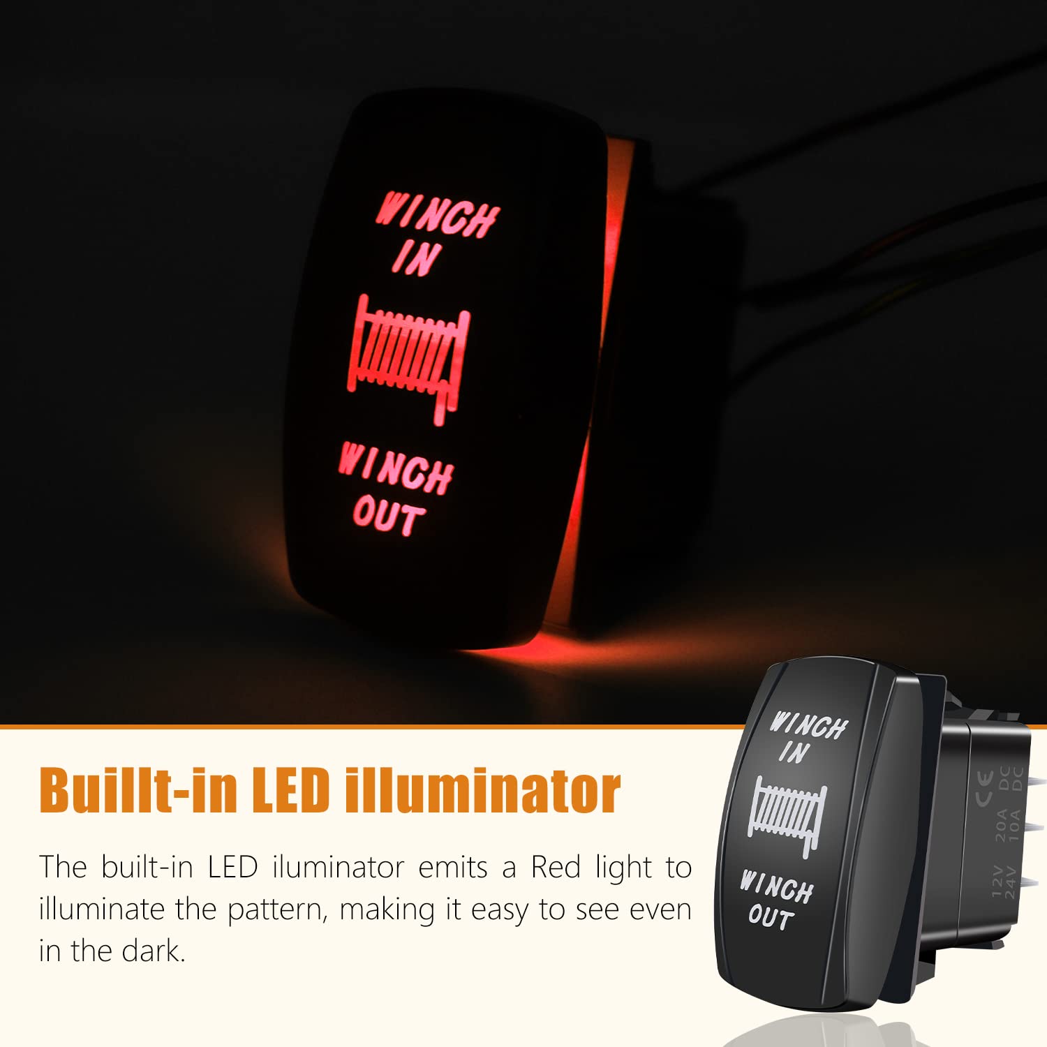 Snapklik.com : Mankk 7 Pin Momentary Winch in/Out Rocker Switch Red LED ...