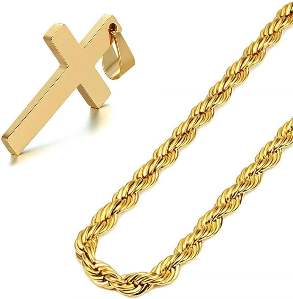 2MM Men Women Rope Chain Necklace 18K Gold Plated,Stainless Steel Big ...