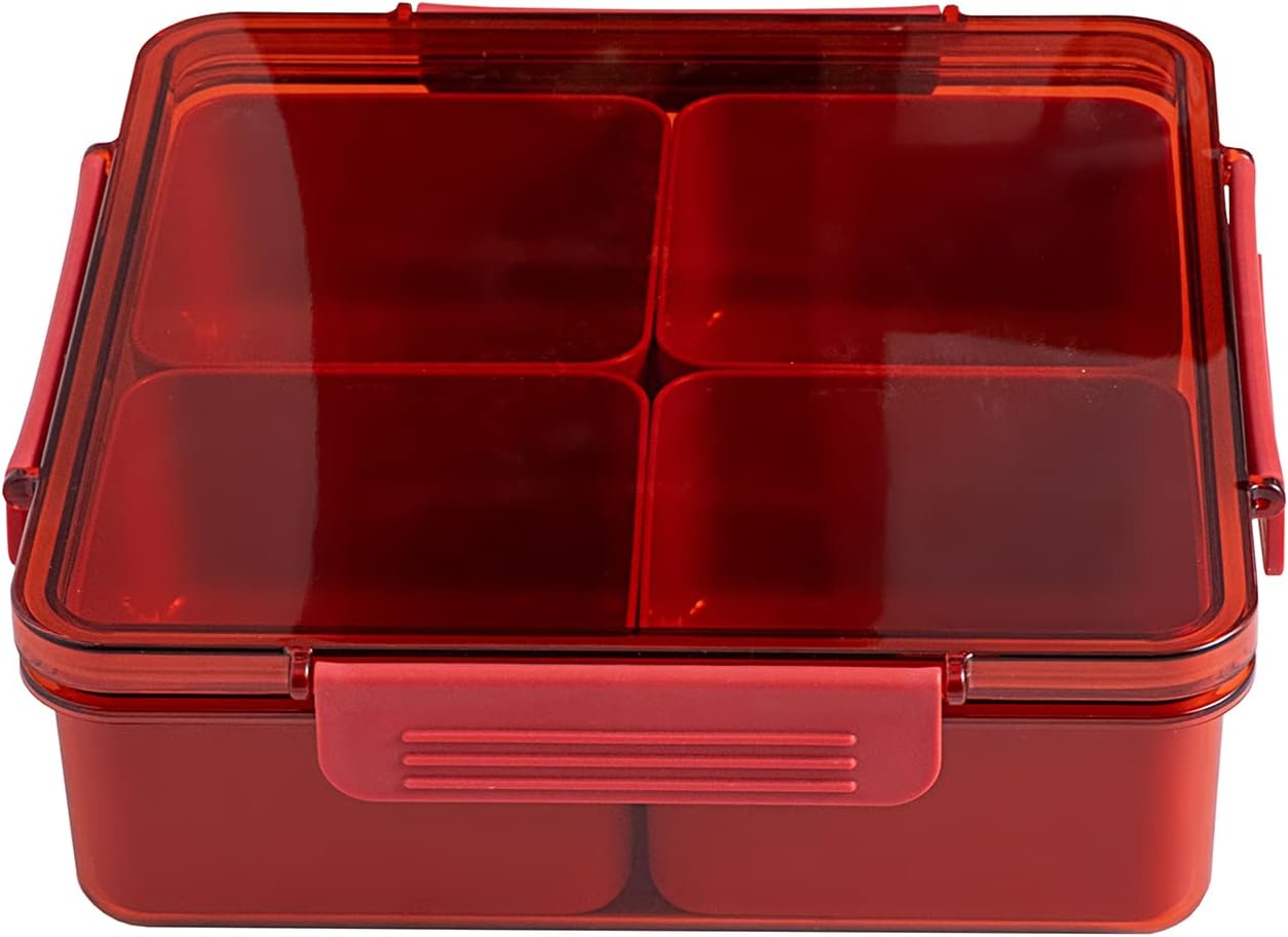 Amazon.com | Pulreiush Red Square Plastic Divided Serving Tray with Lid ...