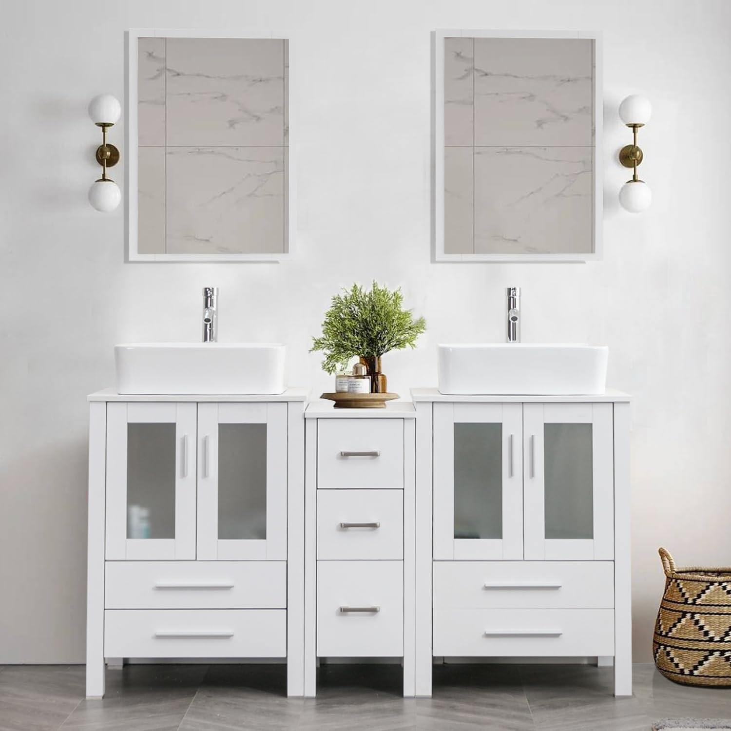 Amazon.com: UEV 60" White Bathroom Vanity Set, Removable Side Cabinet ...