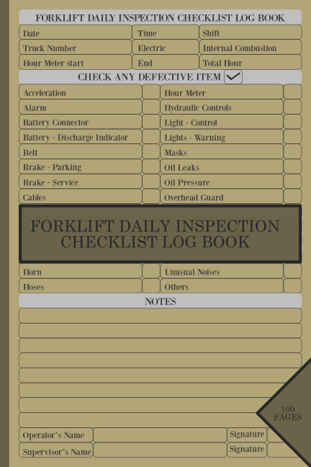 Buy Forklift Daily Inspection Checklist Log Book: Forklift Maintenance ...