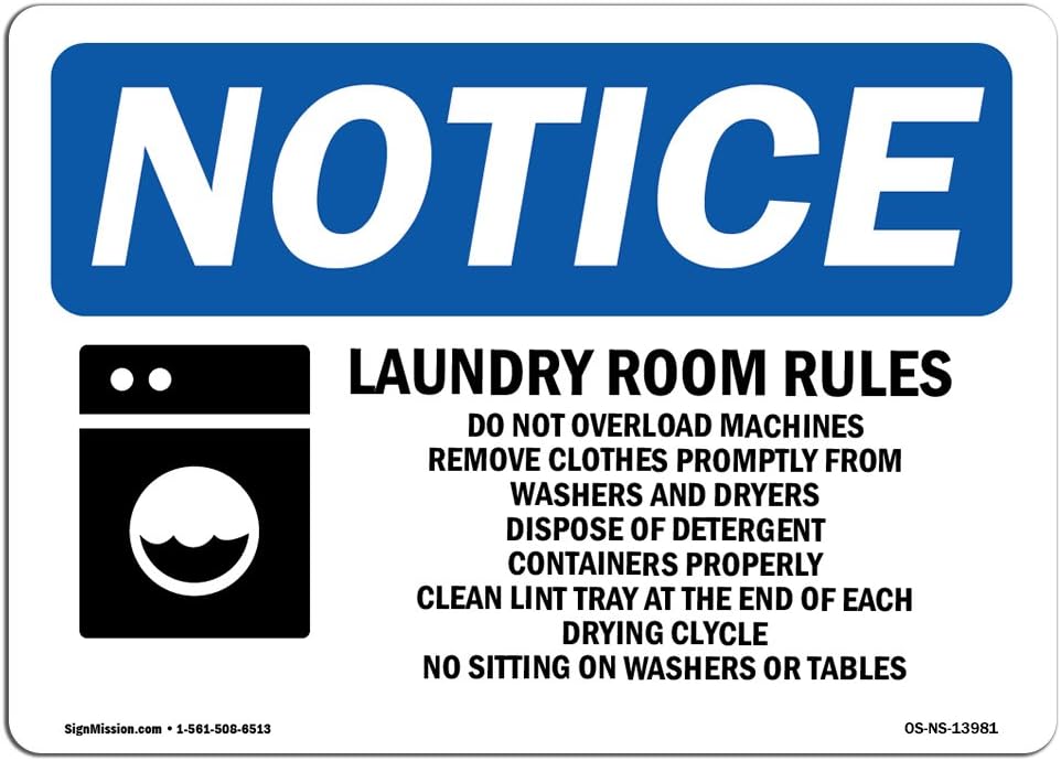 Amazon.com: OSHA Notice Sign - Laundry Room Rules Do Not Overload Sign ...