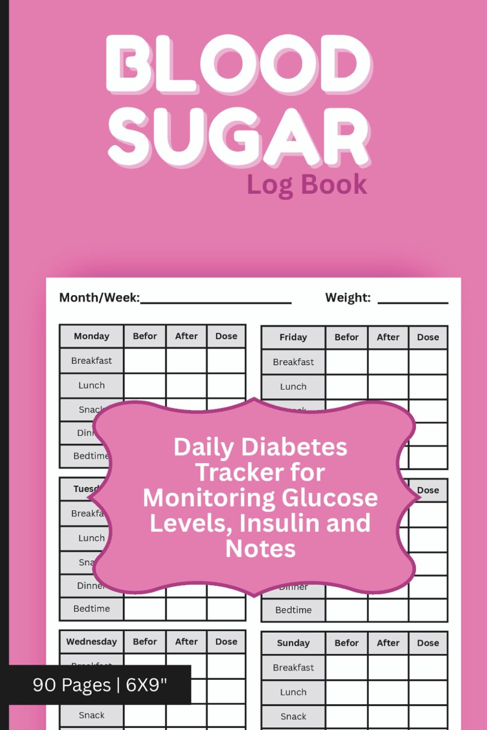 Blood Sugar Log Book: Daily Diabetes Tracker for Monitoring Glucose ...