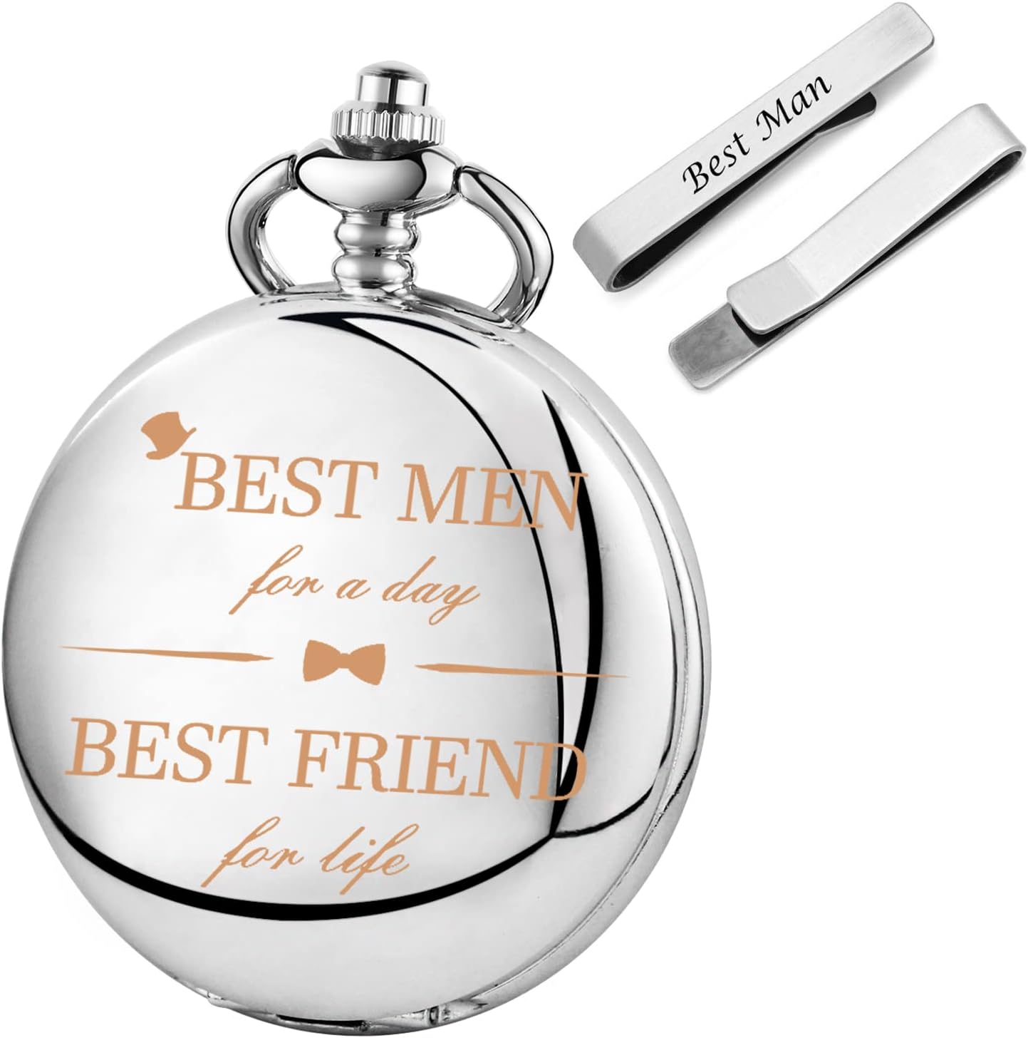ManChDa Personalized Engraved Best Man Pocket Watch with Tie Clip Set ...