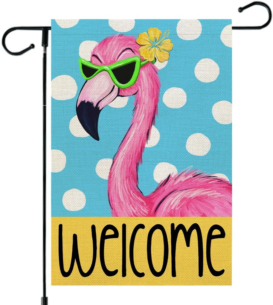 Amazon.com : Hello Summer Flamingo Garden Flag 12x18 Inch Double Sided ...