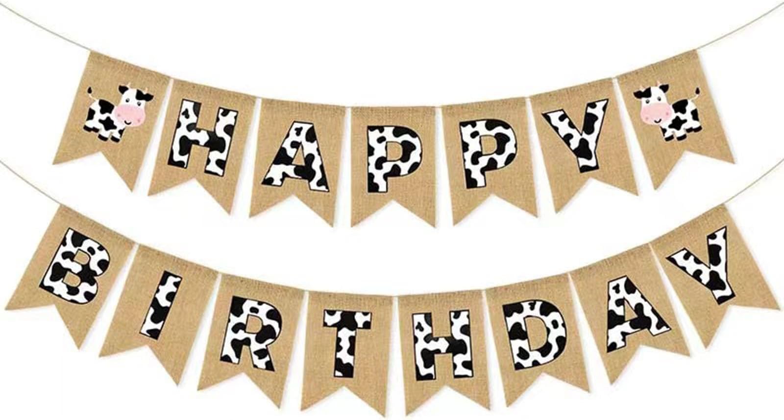 Amazon.com: Cow Print Happy Birthday Banner, Burlap Pre-strung Cow ...