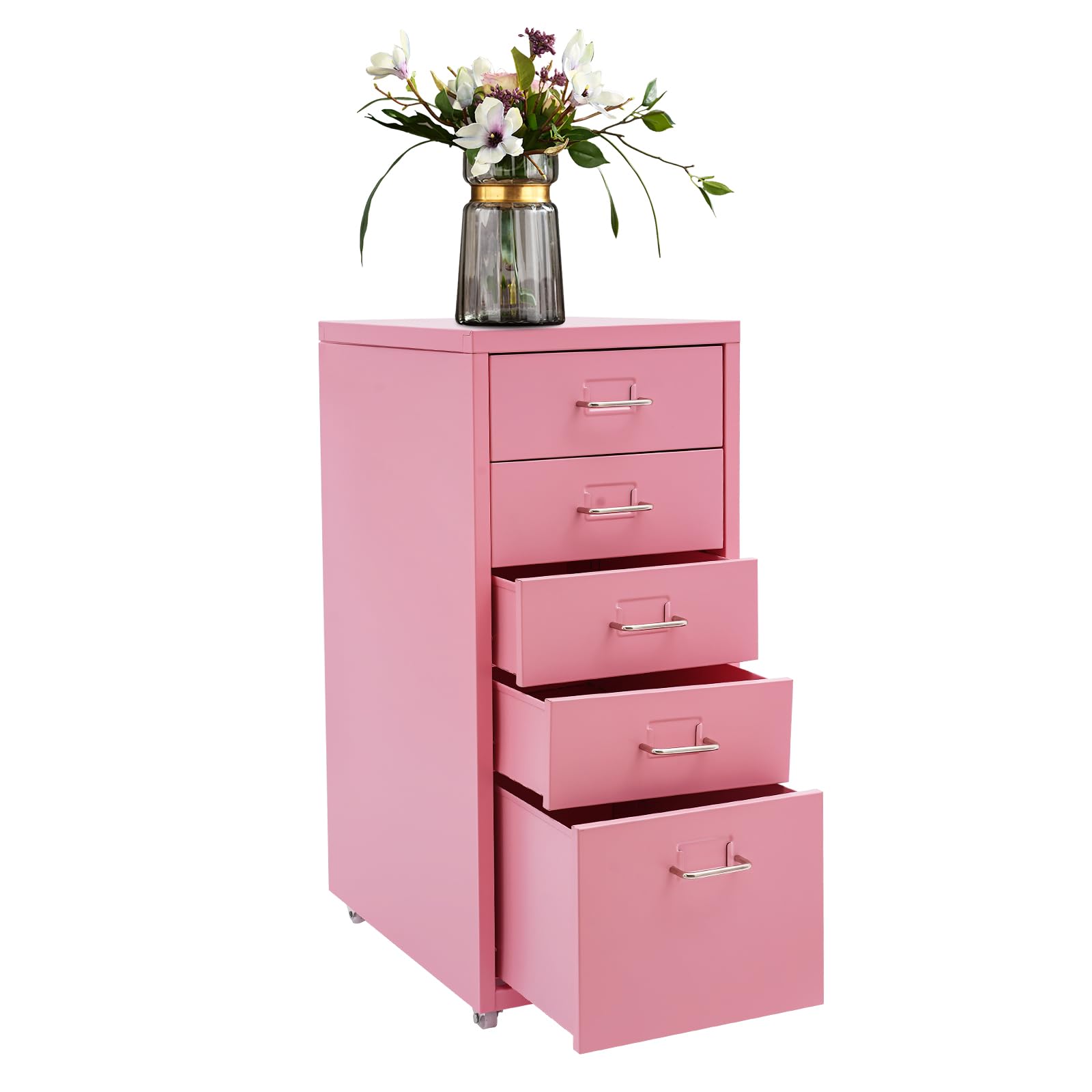 Amazon.com: 5 Drawer File Cabinet w/Wheels, Metal Vertical Filing ...