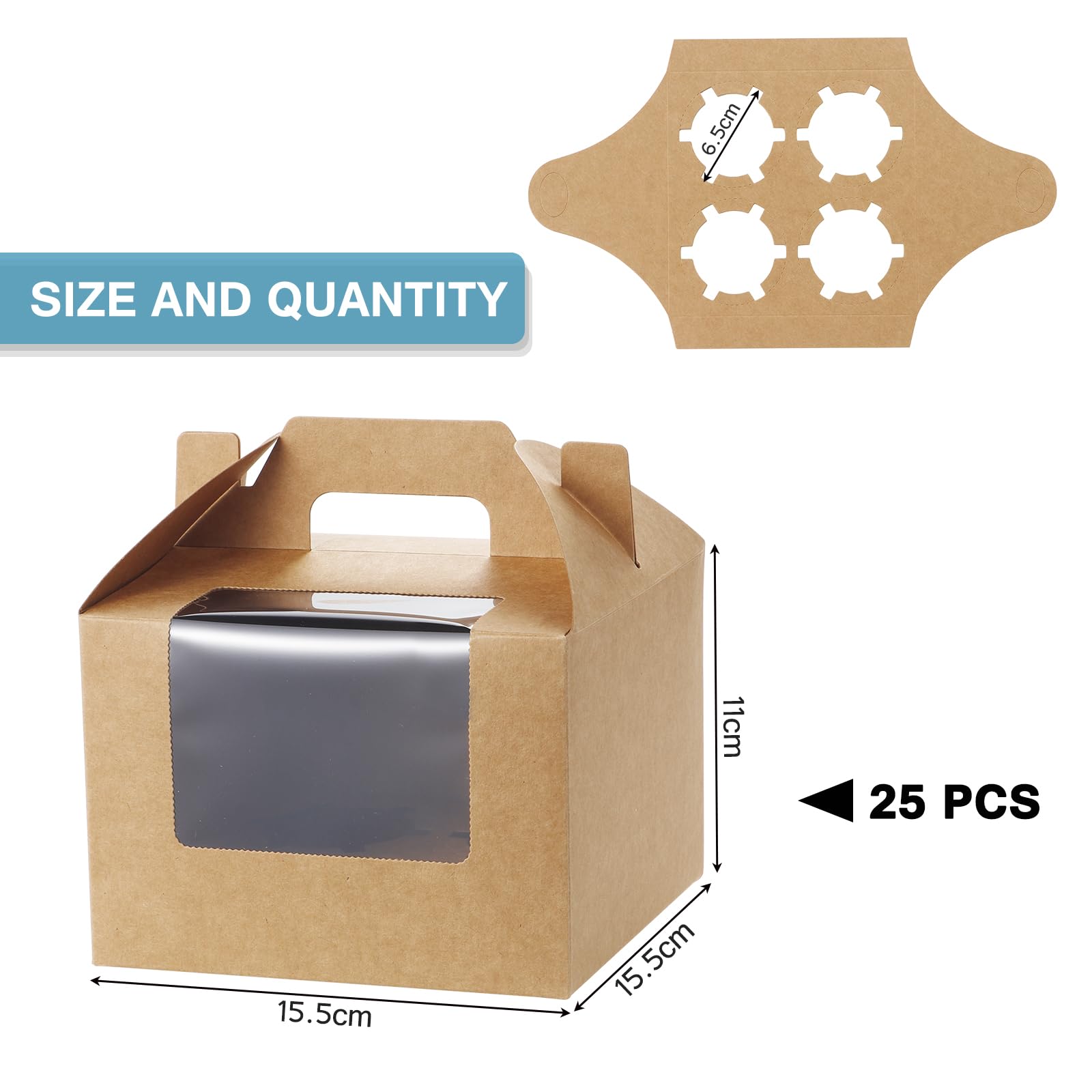 Coolty 25pcs Cupcake Boxes 4 Holes Cardboard Packaging Boxes Bakery ...