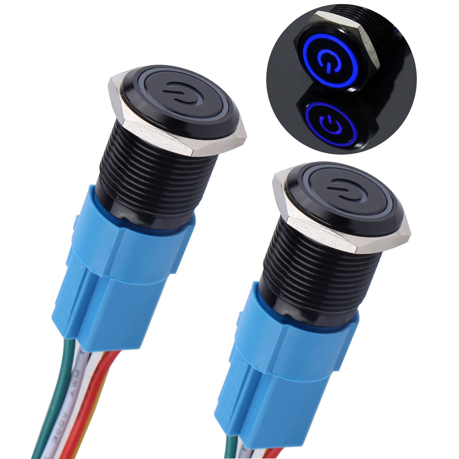 Snapklik.com : DMWD 2Pcs 16mm Latching Push Button Switch 12V-24V ON ...