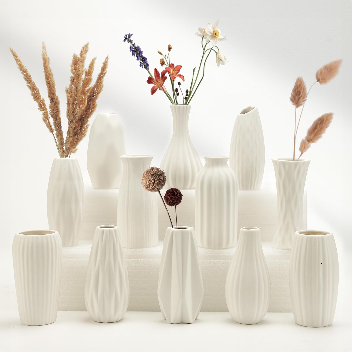Amazon.com: Octdays Ceramic Vase Home Decor: White Bud Vase Set of 5 ...