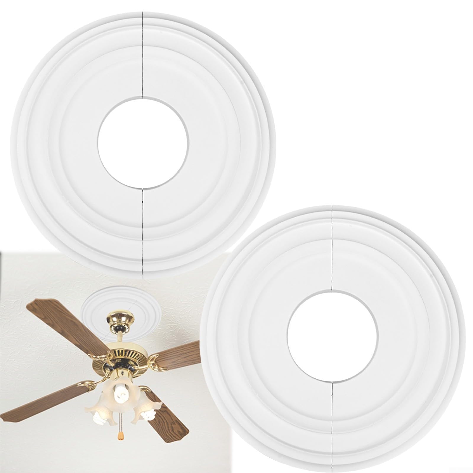 2 Pack 12-Inch Ceiling Medallion - Decorative Ceiling Fan Light Cover ...