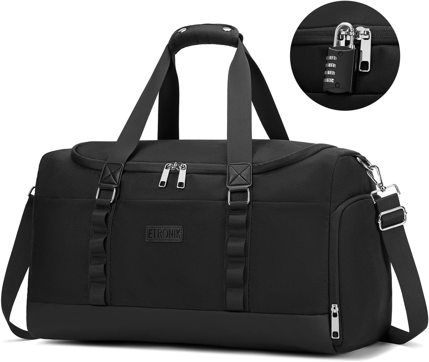 ETRONIK Gym Bag for Men Women, Travel Duffel Bag with Shoes Compartment & Wet Pocket, Black, Gym ...