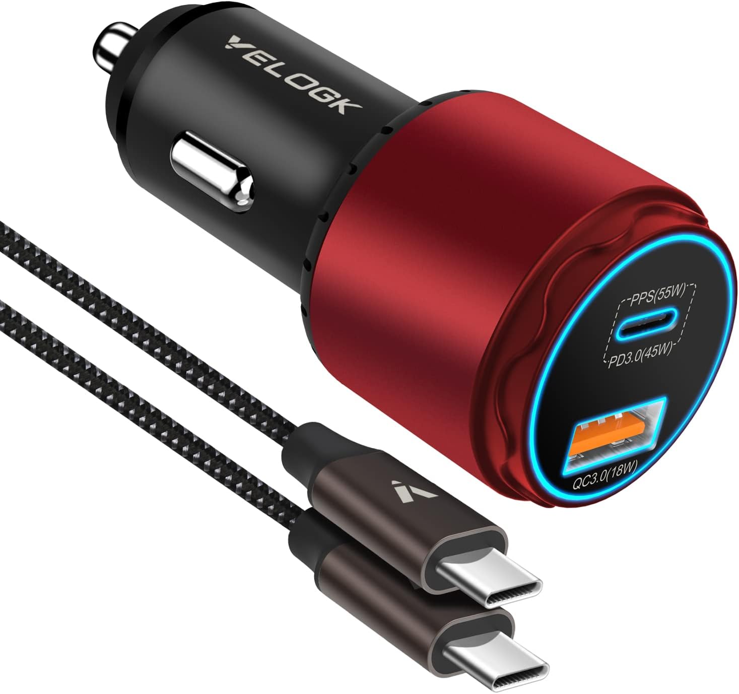 Amazon.com: VELOGK Super Fast Type C Car Charger [73W Turbo], Metal Adaptive 55W 45W PPS/PD&QC3 ...