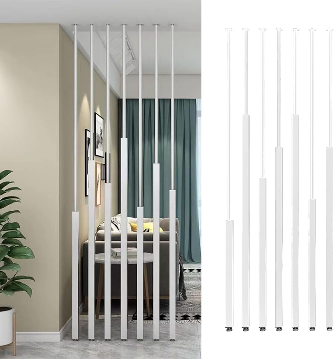 Wall Partition Column 150-300cm Privacy Screen - 7-pcs Metal Slats Room ...